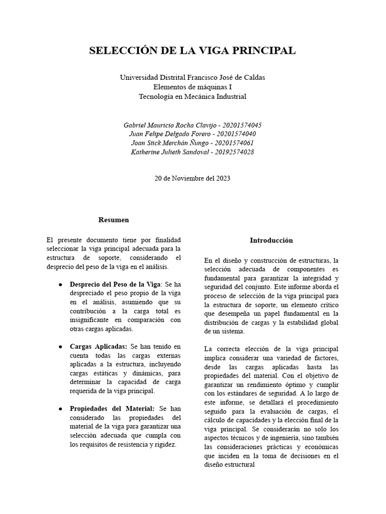 Selección de La Viga Principal | PDF | Viga (Estructura) | Ingeniería ...