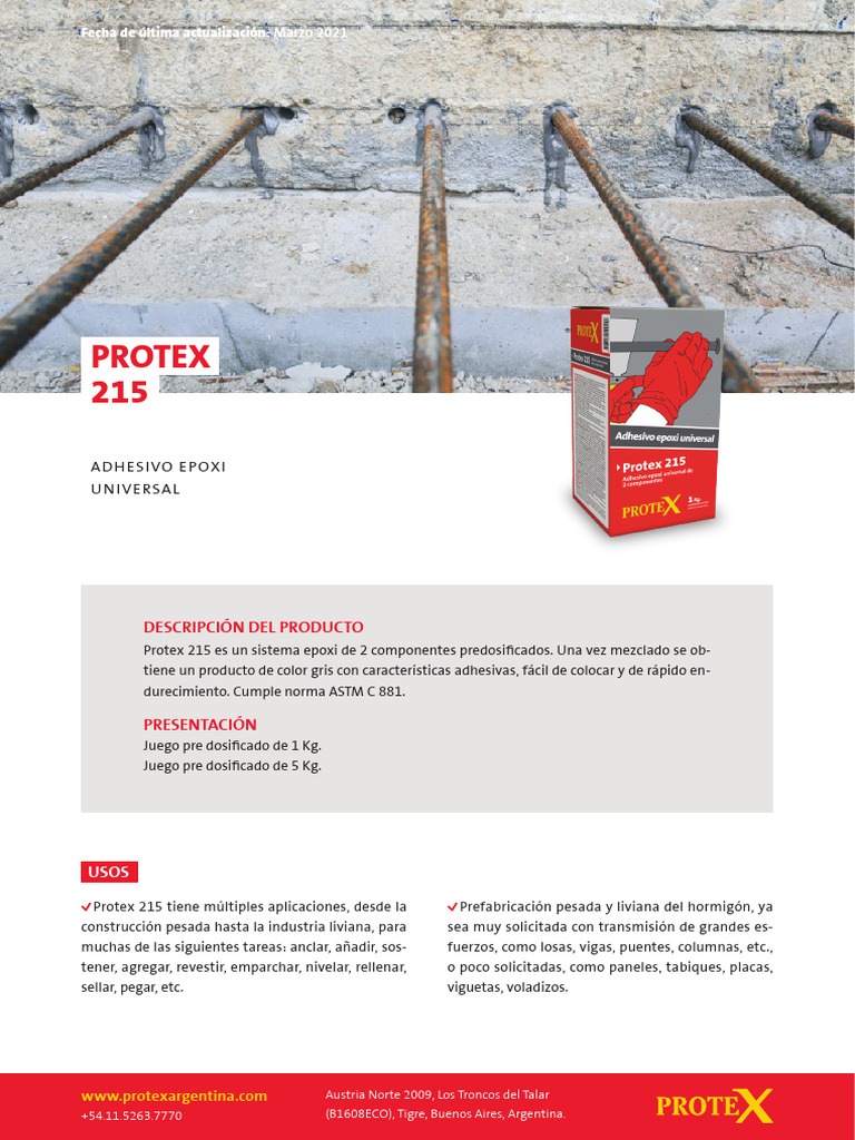 PROTEX 215 FichaTecnica 1 | PDF | Hormigón | Acero