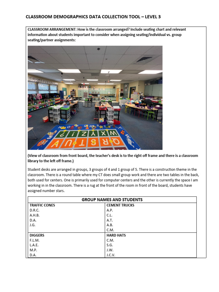 Classroom Demographic Data Collection Tool - Level 3 | PDF ...