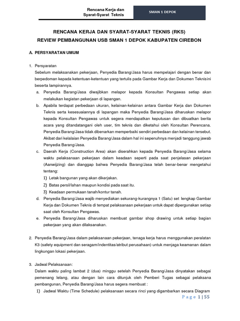 RKS Dan Spek Sman Depok Baru | PDF