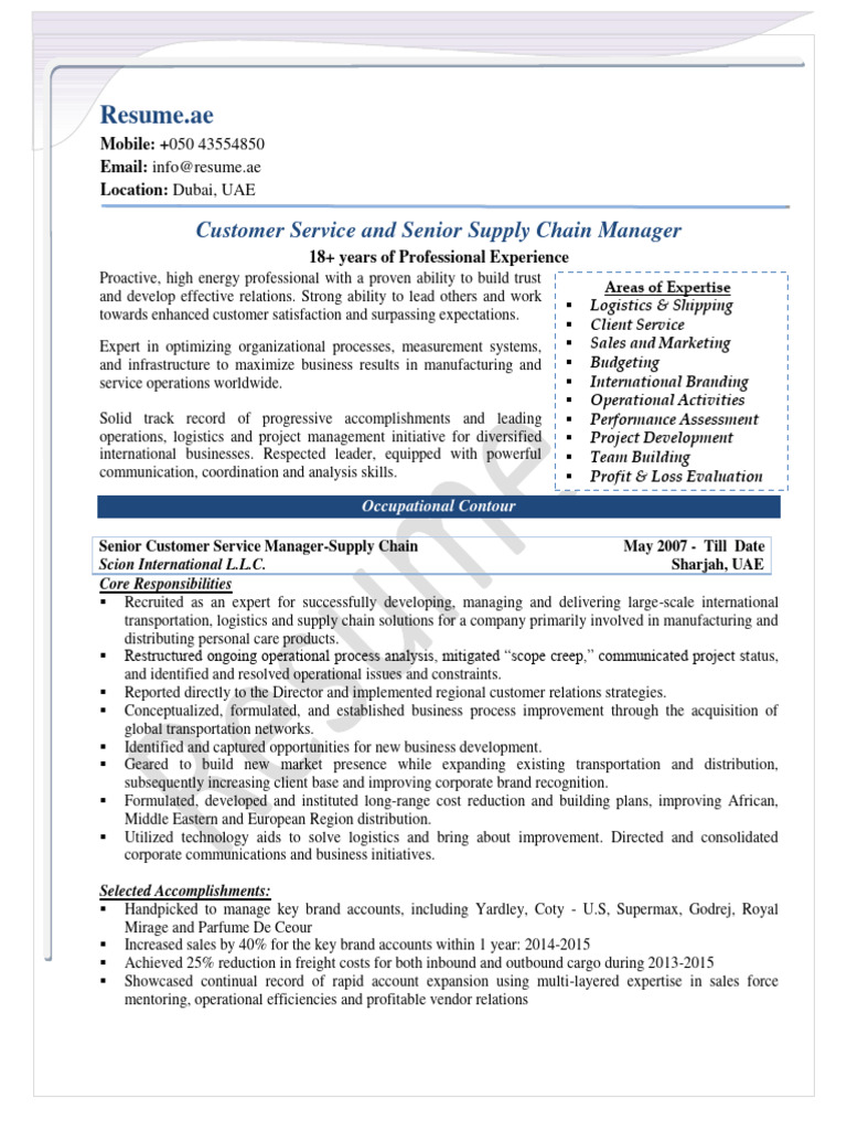 Customer Service Senior Supply Chain Manager Resume | PDF | Logistics ...