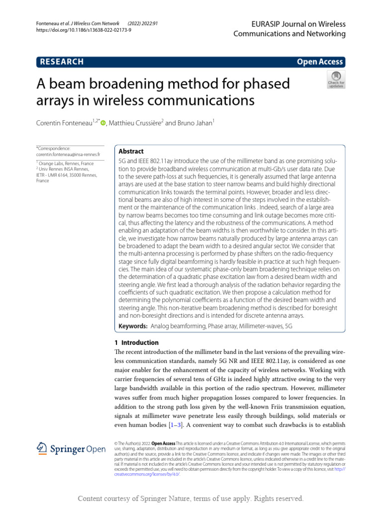 A Beam Broadening Method For Phased Arrays in Wire | PDF | Antenna ...