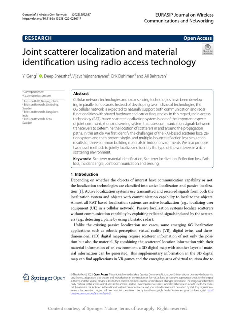 Joint Scatterer Localization and Material Identifi | PDF | Reflection ...