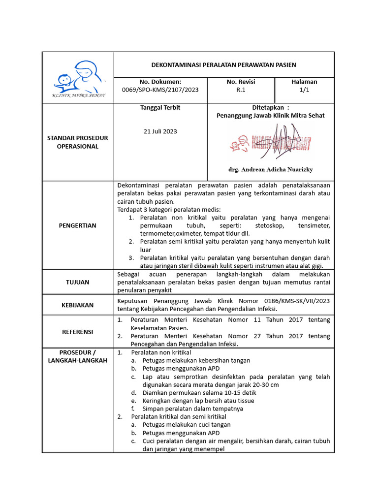 Spo-Dekontaminasi Peralatan Perawatan Pasien | PDF | Sains & Matematika