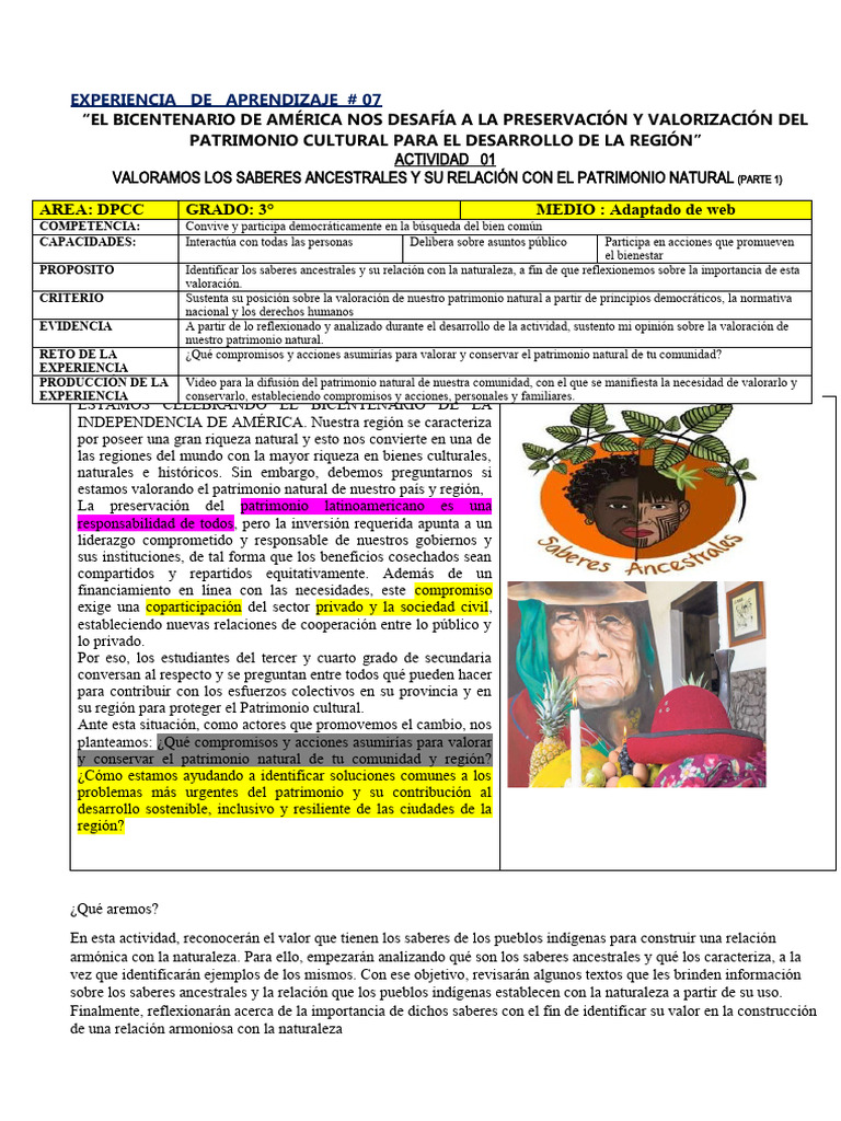 DPCC 3° Experiencia 7 Sesion 1 | PDF | Bienes (Ley) | Conocimiento