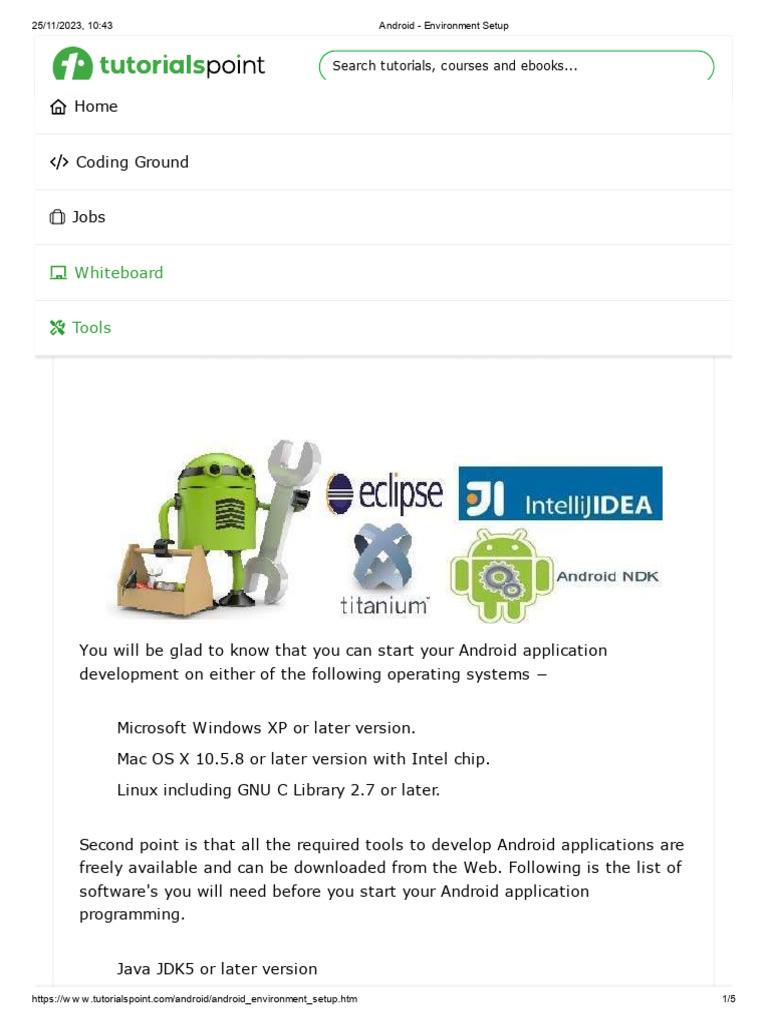 Android Environment Setup Pdf Java Programming Language Android Operating System