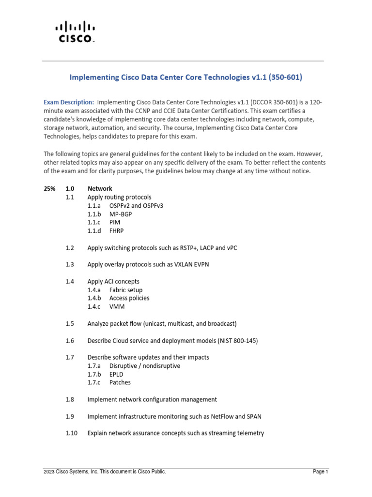 350 601 DCCOR v1.1 | PDF | Computer Network | Data Center