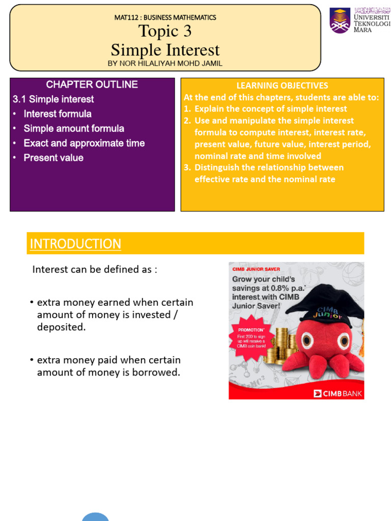 TOPIC 3 - Simple Interest | PDF | Interest | Present Value