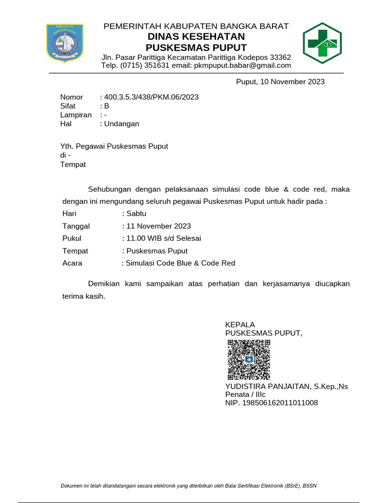 1.4.2.3 Surat Undangan Simulasi CODEBLUE CODE RED | PDF