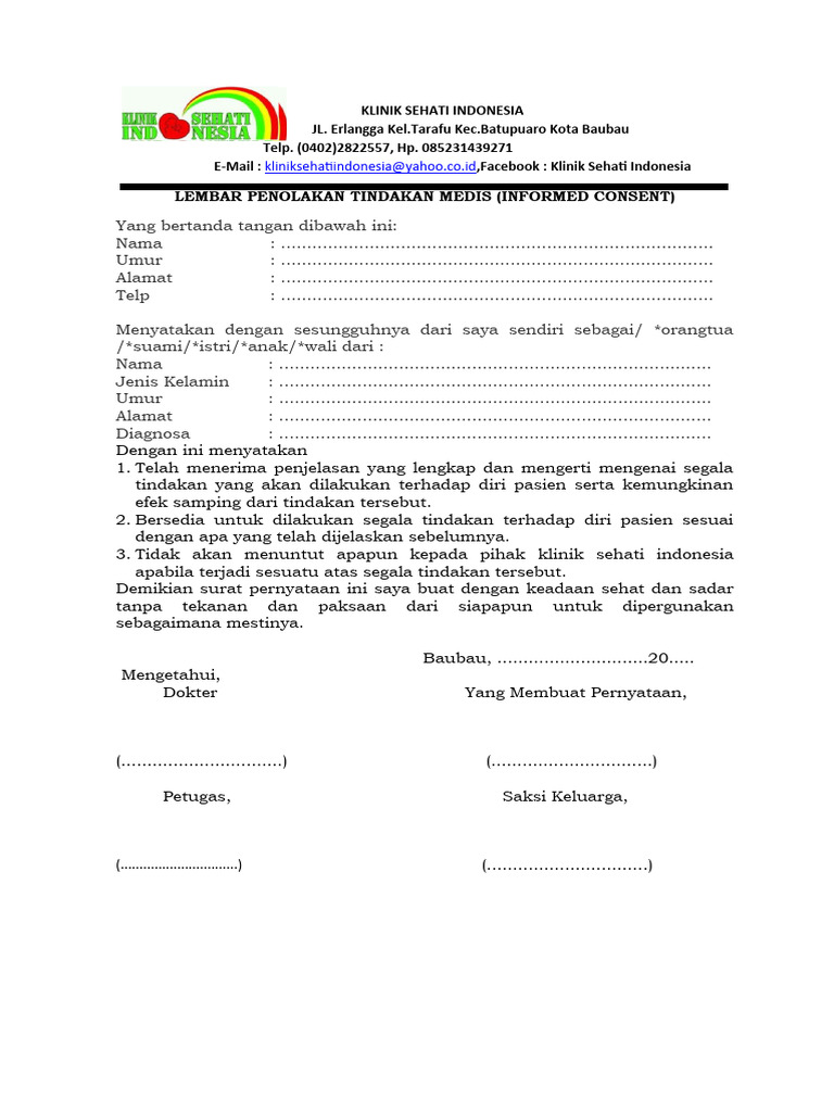Informed-Consent-penolakan Tindakan-Medis | PDF | Kesehatan Holistik