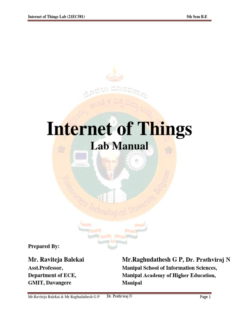 IoT Lab Manual - VTU (21EC581) by Raviteja Balekai | PDF | Arduino | Internet Of Things