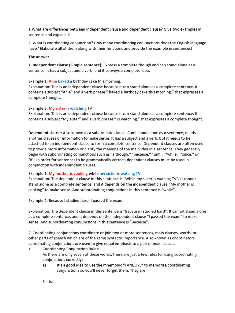 Differences Between Independent Clause and Dependent Clause | PDF | Semiotics | Linguistic ...