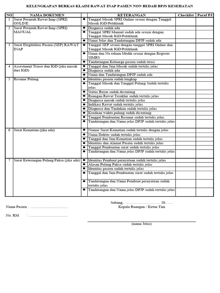 Kelengkapan Berkas Pasien Non Bedah | PDF | Hukum