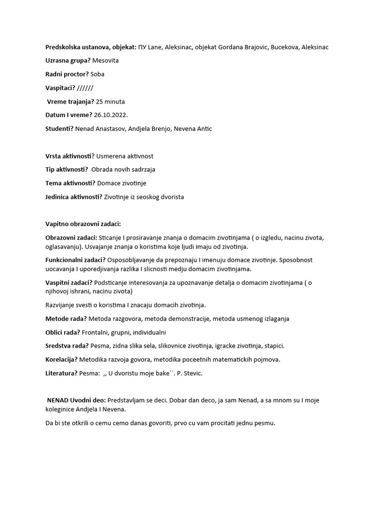 Domace Zivotinje Priprema 2022 | PDF