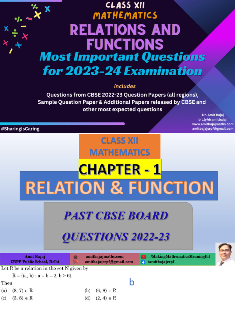 Class XII RELATIONS & FUNCTIONS Most Important Questions For 2023-24 Examination (Dr. Amit Bajaj ...