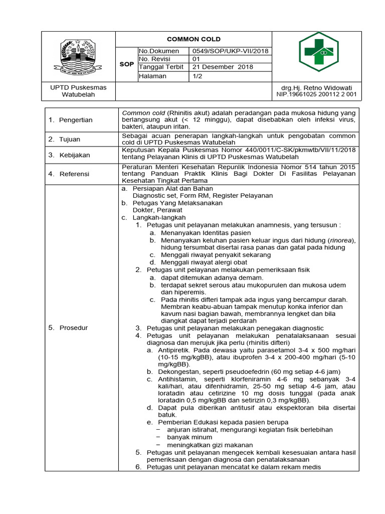 1 Sop Common Cold | PDF