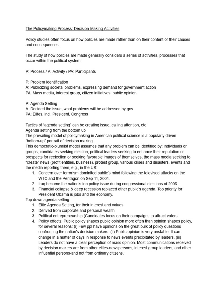 Notes - The Policymaking Process: Decision-Making Activities | PDF ...