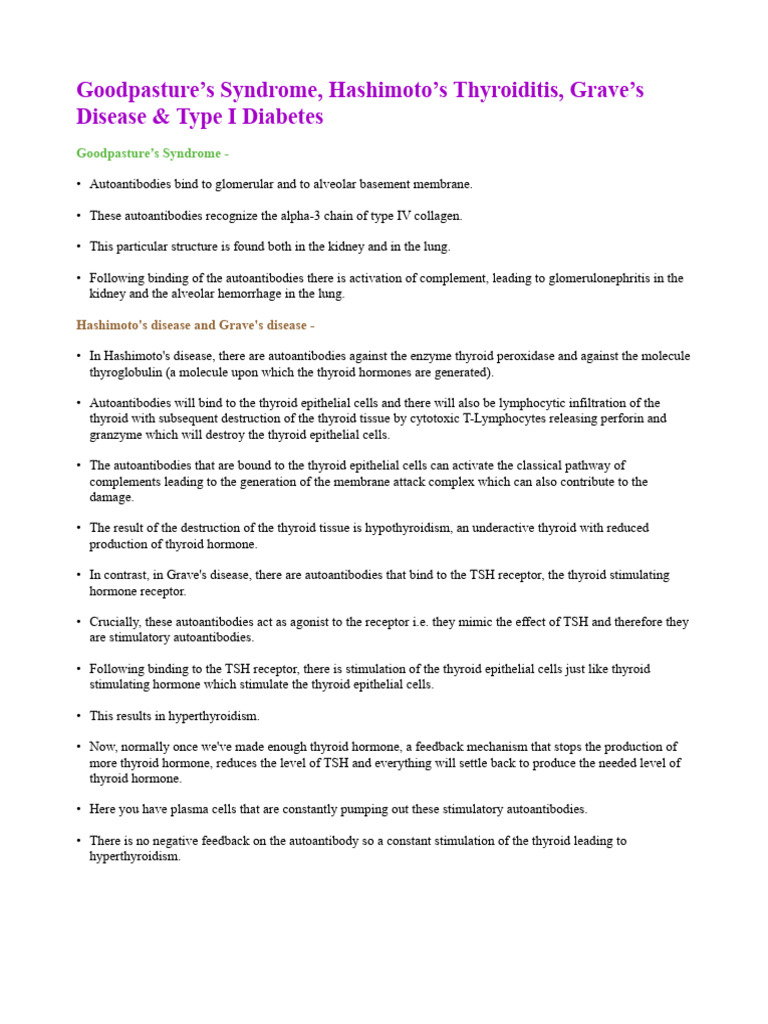 Goodpasture's Syndrome, Hashimoto's Thyroiditis, Graves's Disease ...