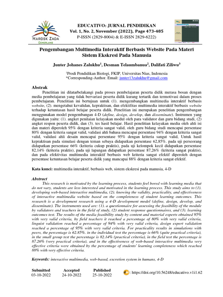 Pengembangan Multimedia Interaktif Berbasis Website Pada Materi Sistem Ekskresi Pada Manusia | PDF