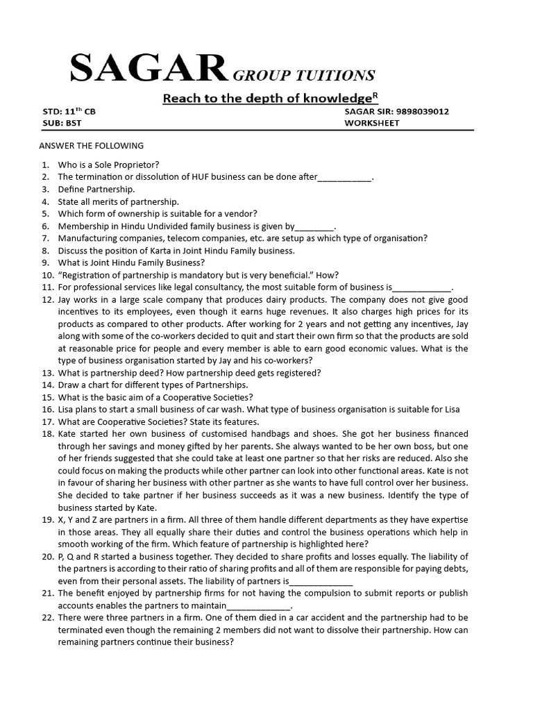 BST Worksheet | PDF | Partnership | Sole Proprietorship