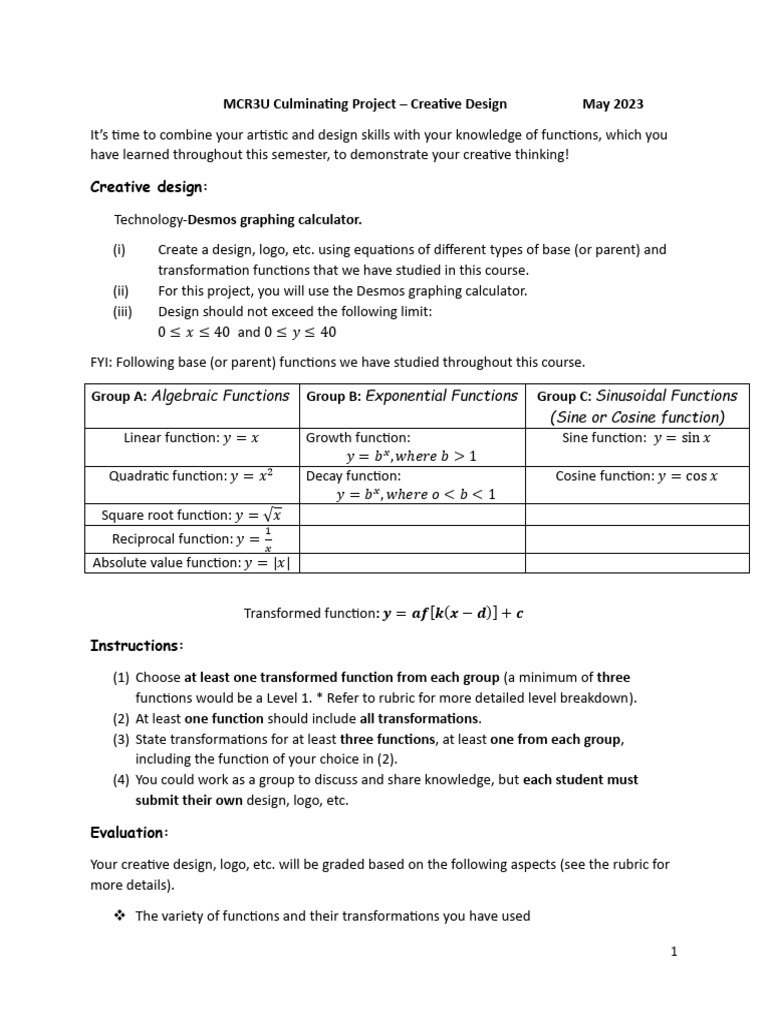 MCR3U Creative Design Project Guide | PDF | Trigonometric Functions ...