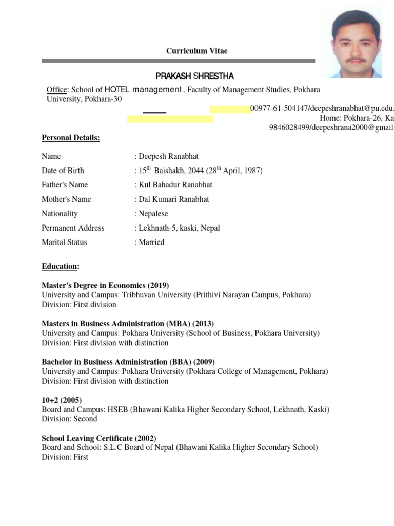 Deepesh CV | PDF | Science | Nepal