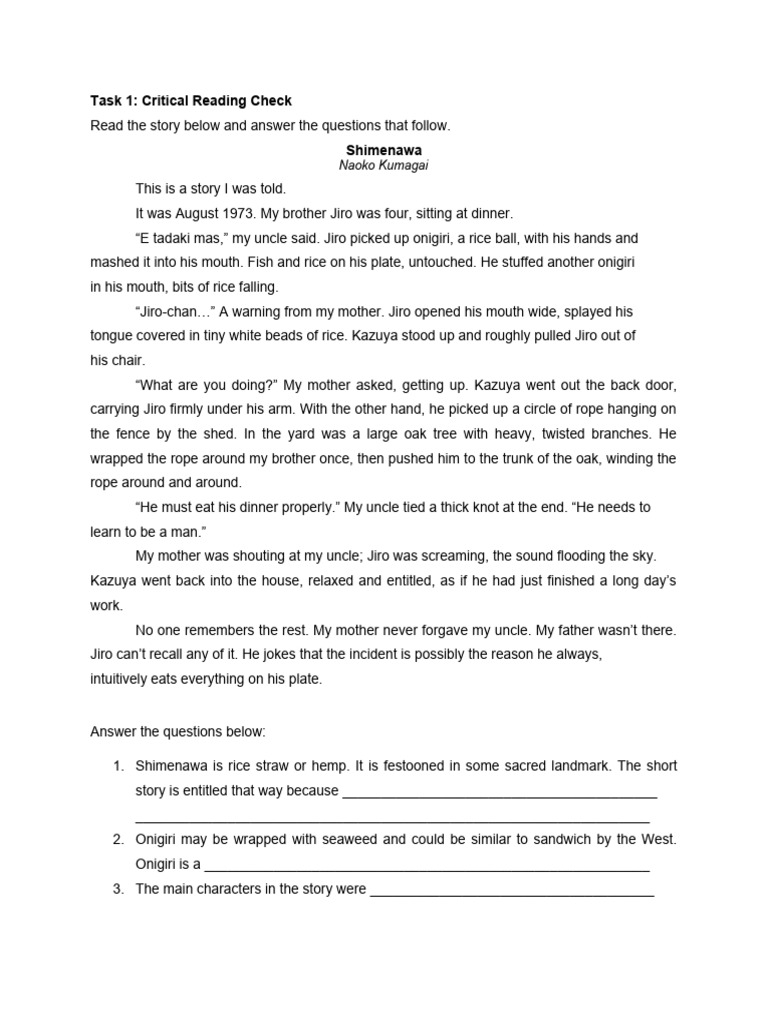 Task 1 Critical Reading Check | PDF