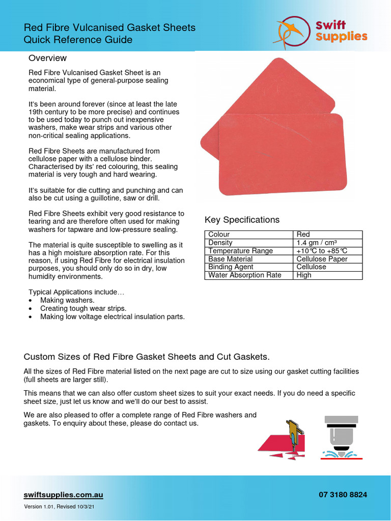 Red Fibre Vulcanised Gasket Sheets Quick Reference Guide | PDF | Paper ...
