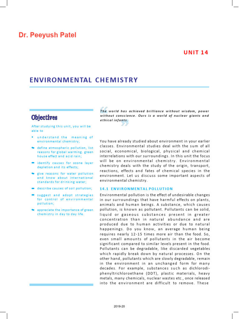 Environmental Chem I ST Ry: Dr. Peeyush Patel | PDF | Greenhouse Effect ...