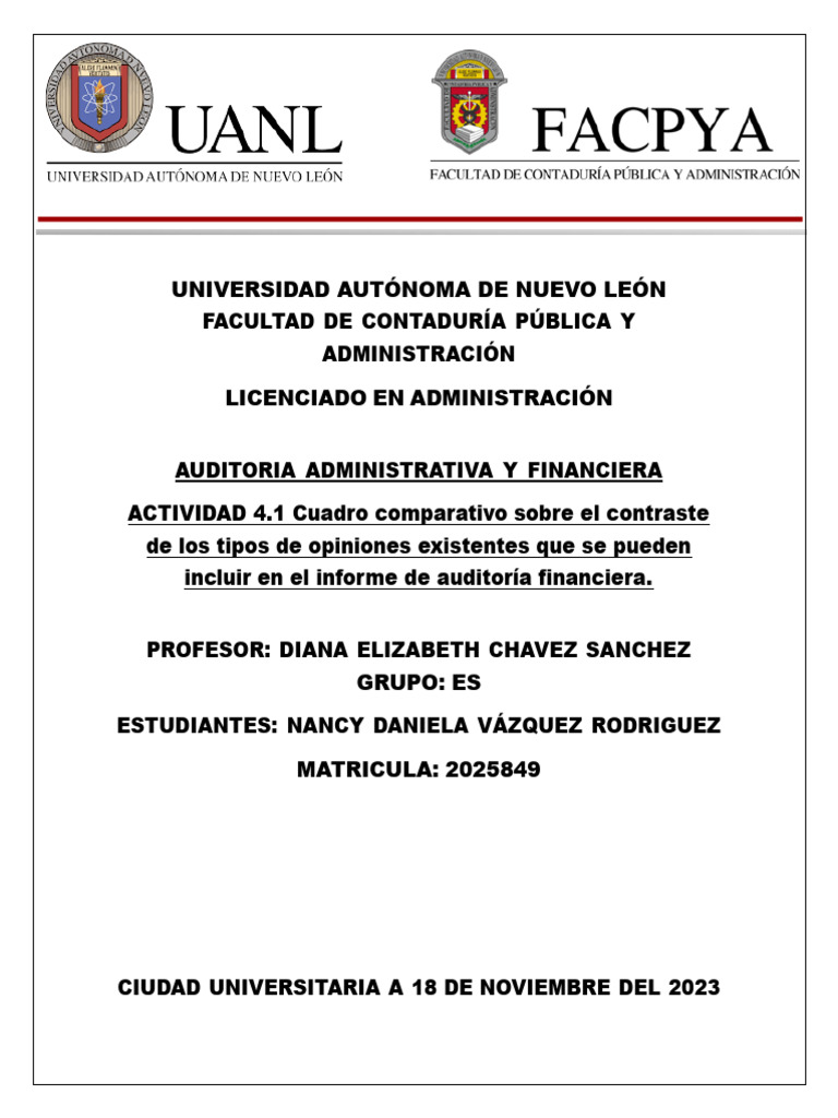 Act 4.1 - Cuadro Comparativo | PDF | Auditoría | Contralor