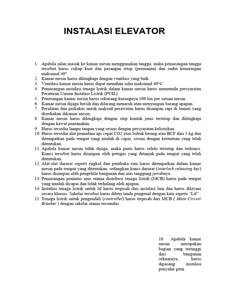 Instalasi Elevator | PDF