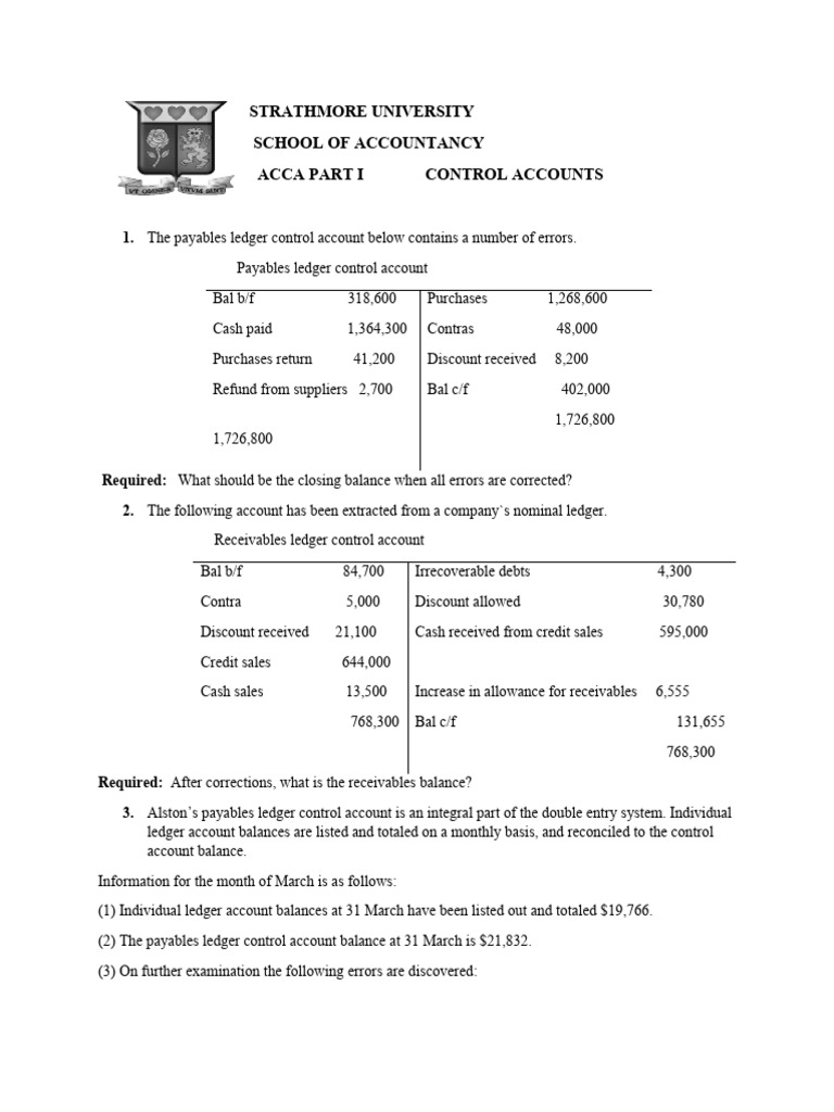 Receivables Ledger Control Account Analysis | PDF | Debits And Credits ...