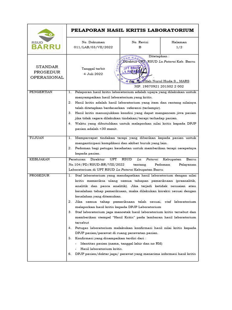 SKP 2 EP 2 SPO Pelaporan Hasil Kritis | PDF