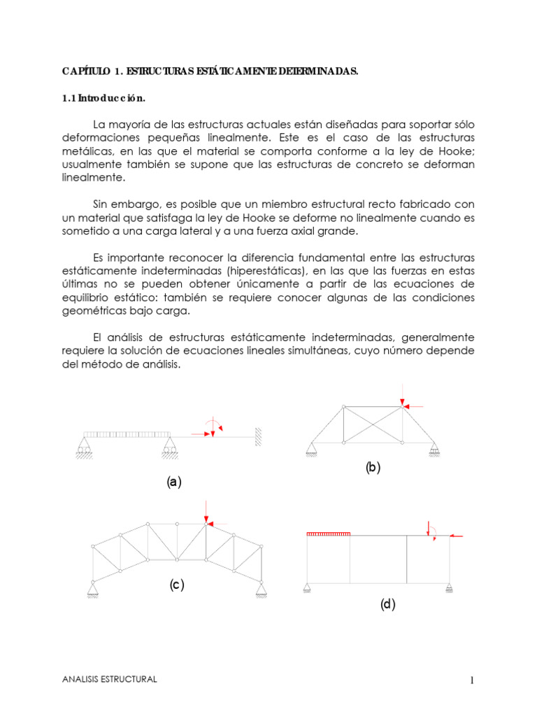 Capitulo 1 Estructuras Estaticamente Det | PDF | Braguero | Análisis estructural