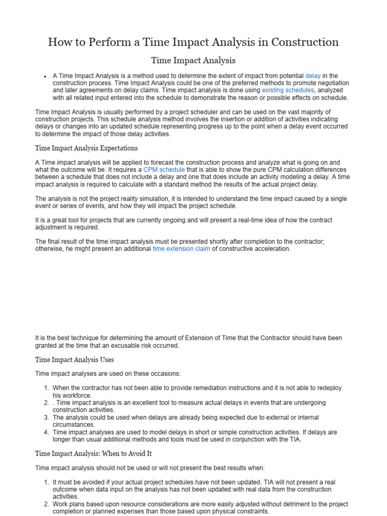 How To Perform A Time Impact Analysis in Construction | Download Free ...
