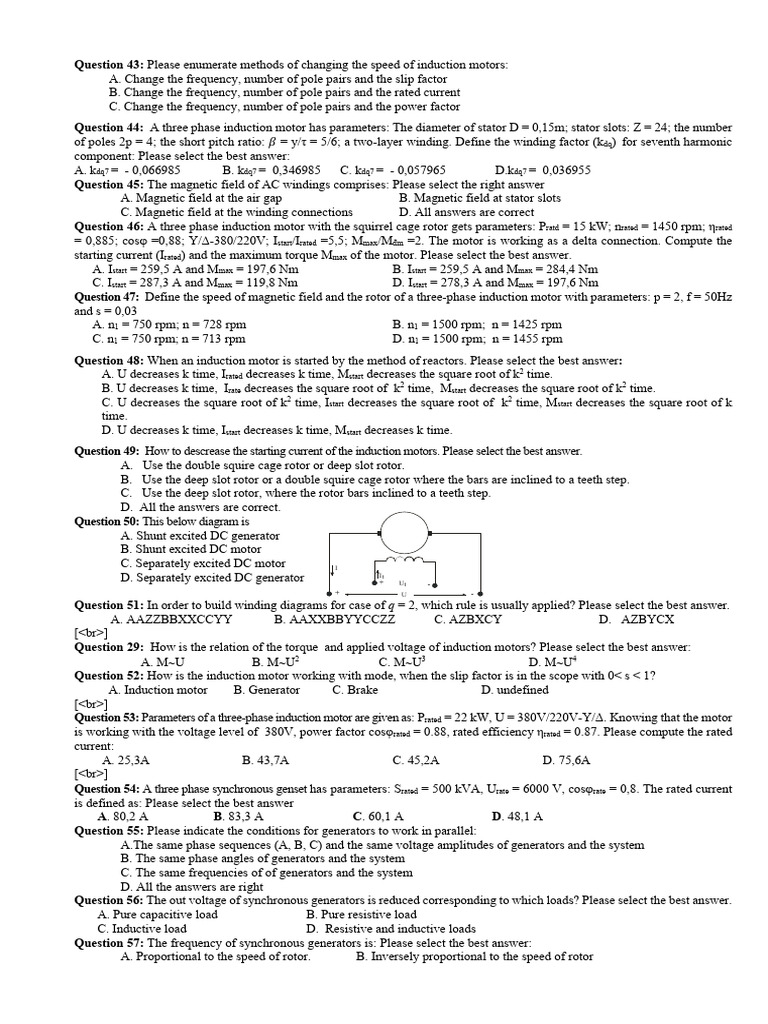 Qestions of Electrical Machines | PDF | Electric Motor | Electric Generator