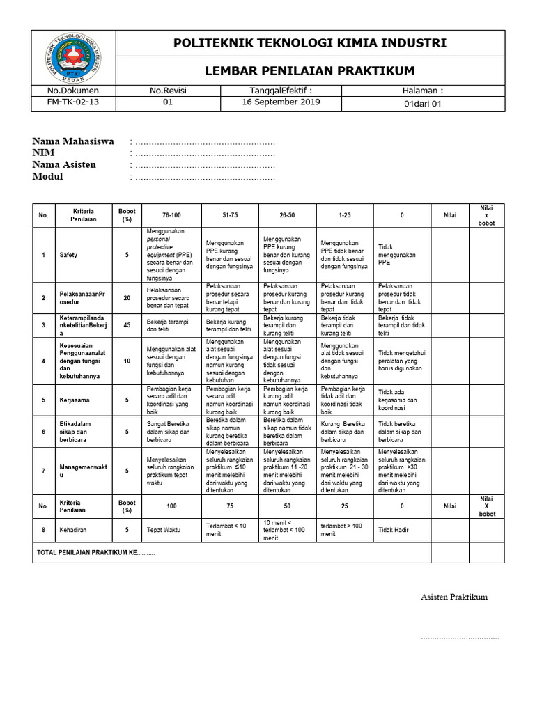 Lembar Penilaian Praktikum Mahasiswa | PDF
