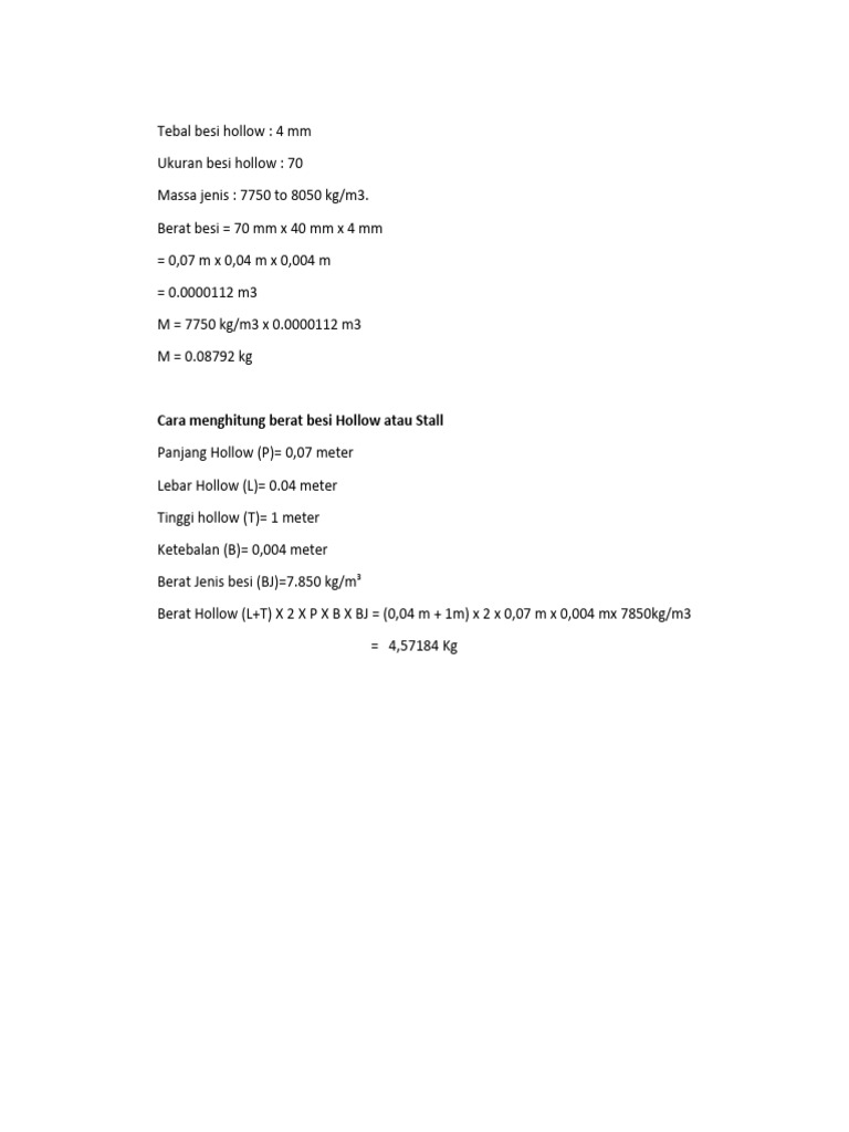 Perhitungan Berat Besi Hollow | PDF