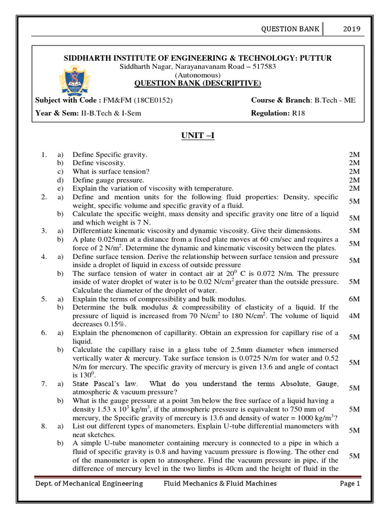 18ce0152-Fluid Mechanics and Fluid Machines | PDF | Pressure ...