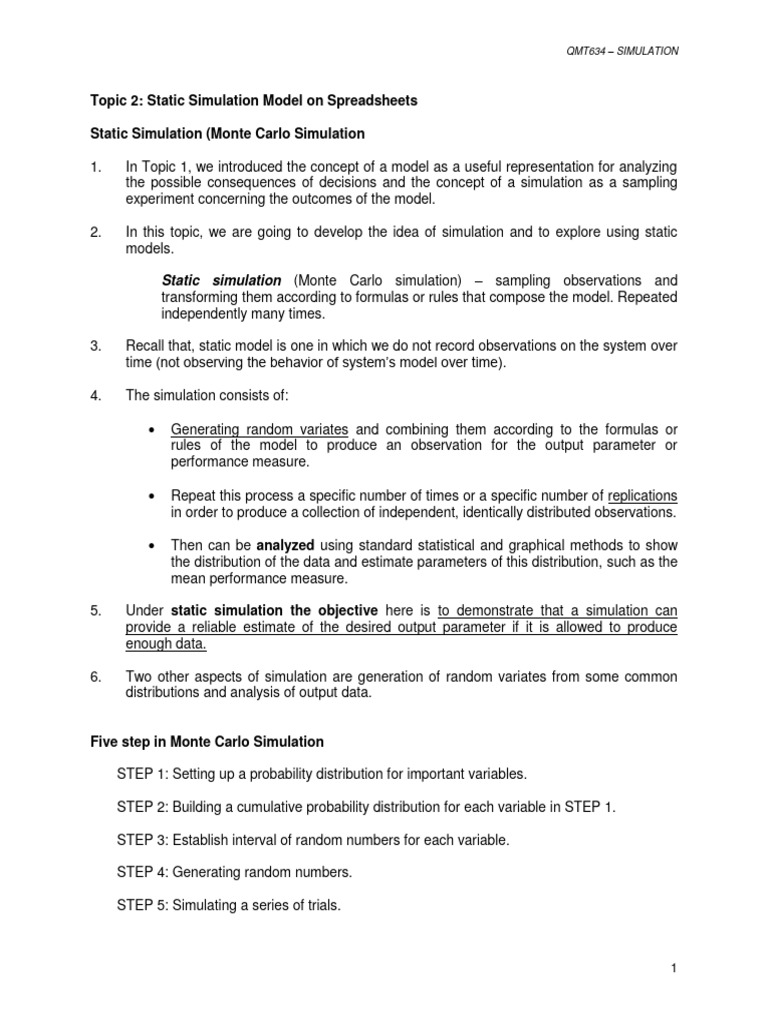 2 Static Simulation Model On Spreadsheets | PDF | Probability ...