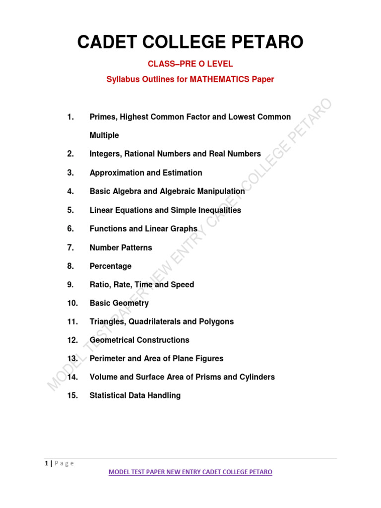 Cadet College Mathematics Test Paper | PDF | Mathematics | Geometry
