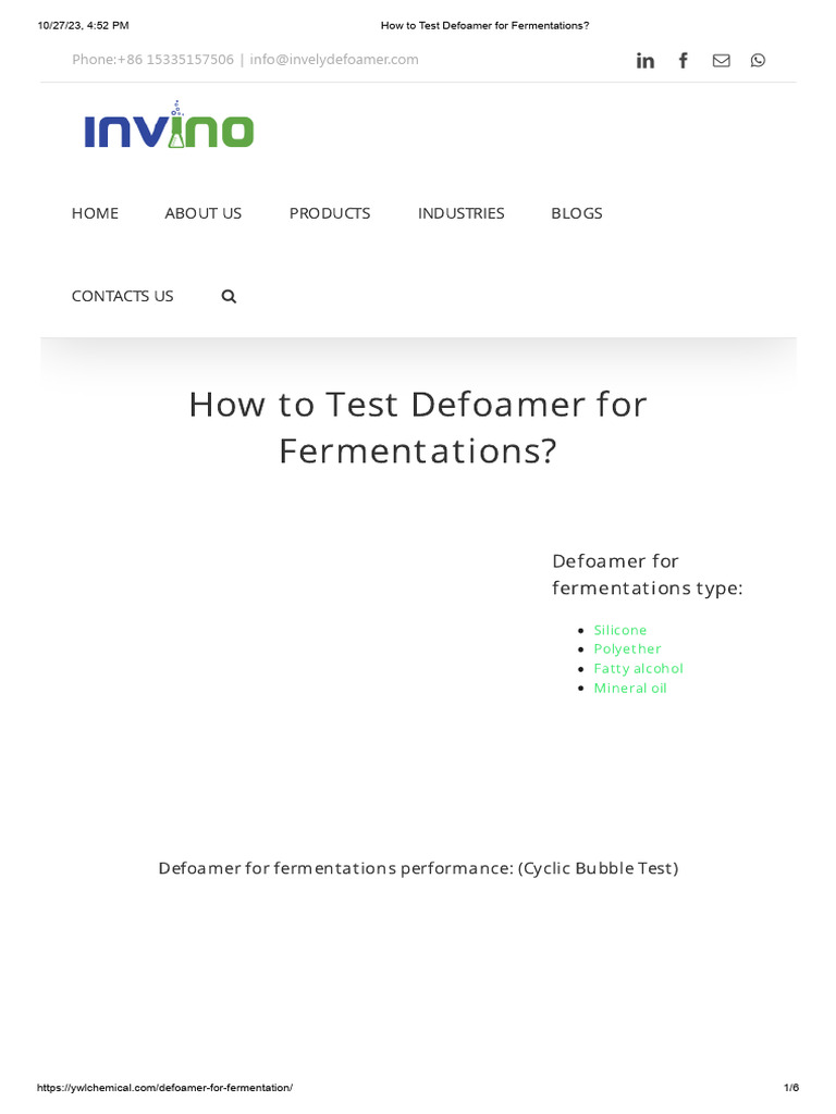 How To Test Defoamer For Fermentations | PDF | Chemistry | Chemical ...
