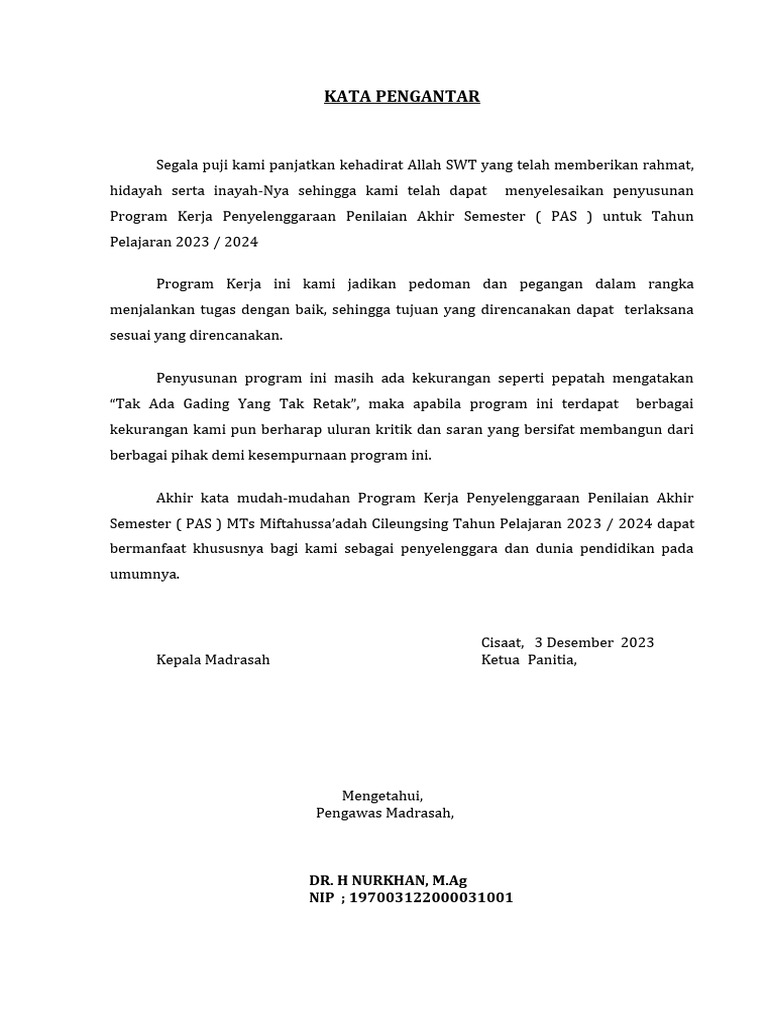 Program Kerja Pas 2023-2024 | PDF