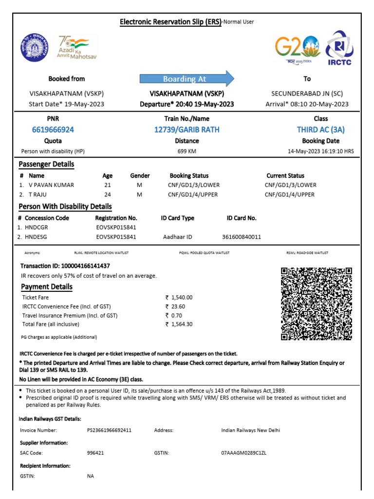 12739/GARIB RATH Third Ac (3A) | PDF | Identity Document | Payments