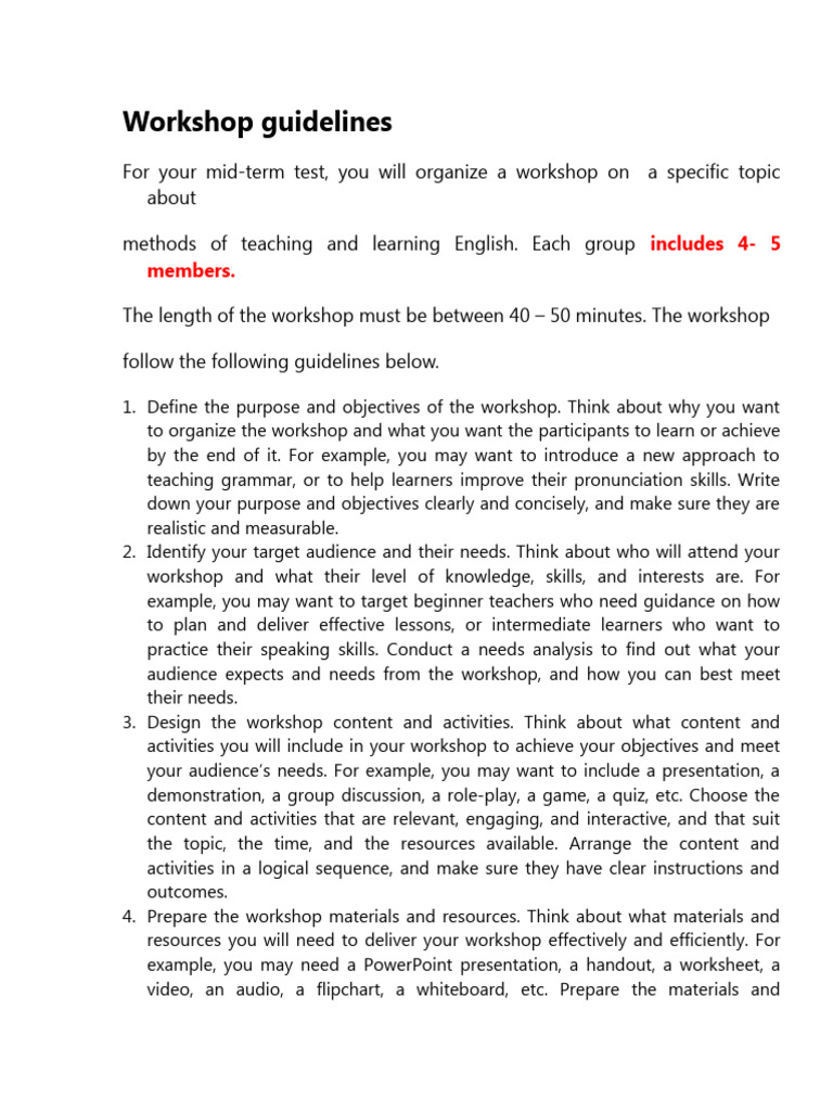 Workshop Guidelines and Rubrics FED623 | PDF | Learning | Teachers