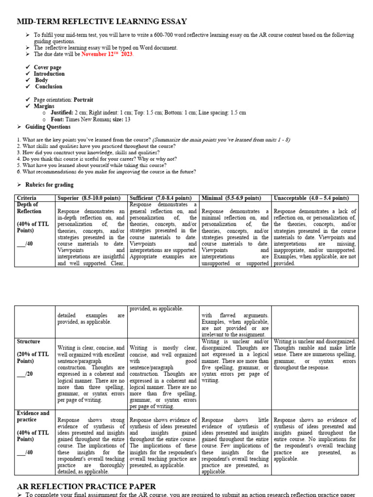 Mid-Term Essay and Reflection Practice Paper | PDF | Teachers | English ...