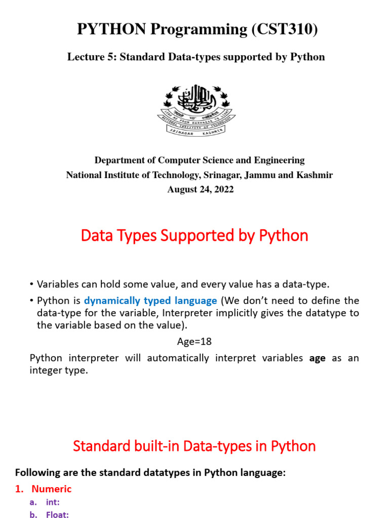 05python Lecture 05 Data Types in Python | PDF | Data Type | Integer ... 05python Lecture 05 Data Types in Python | PDF | Data Type | Integer ...