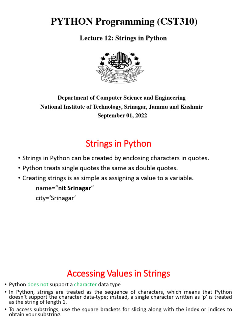 12 Lecture 12 Python Strings | PDF | String (Computer Science) | Python (Programming Language)