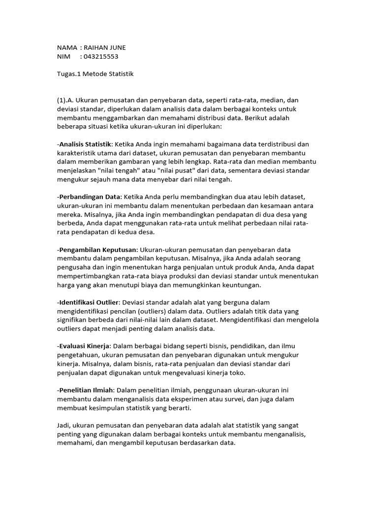 Tugas 1 Metode Statistik 2022/2023 | PDF | Metode & Bahan Ajar