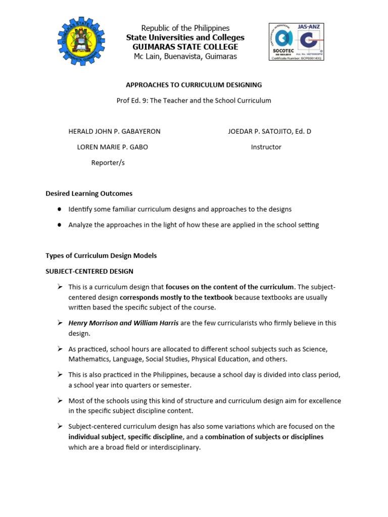 Curriculum Design Approaches Explained | PDF | Curriculum | Learning